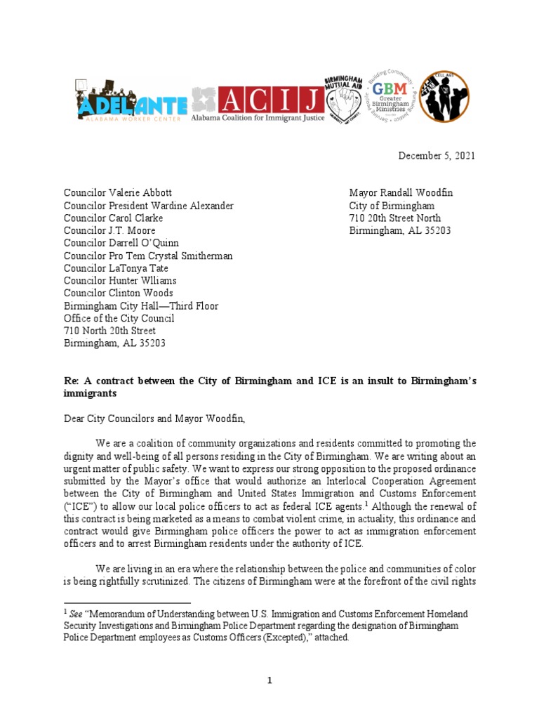 Letter To City Councilors Regarding ICE Agreement | PDF | Police ...