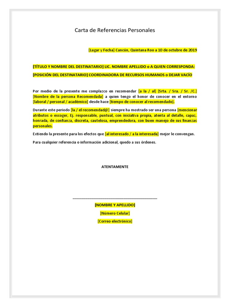 Formato Carta de Referencias Personales Laboral | PDF