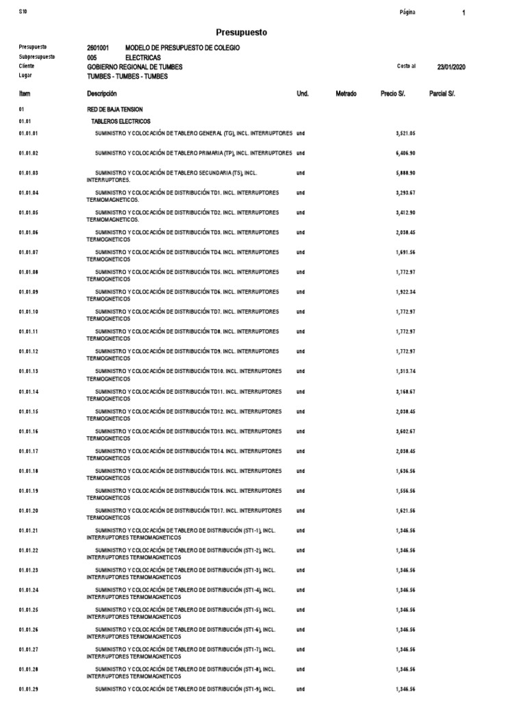 Modelo Ppto Electricas | PDF | Bienes manufacturados | Máquinas
