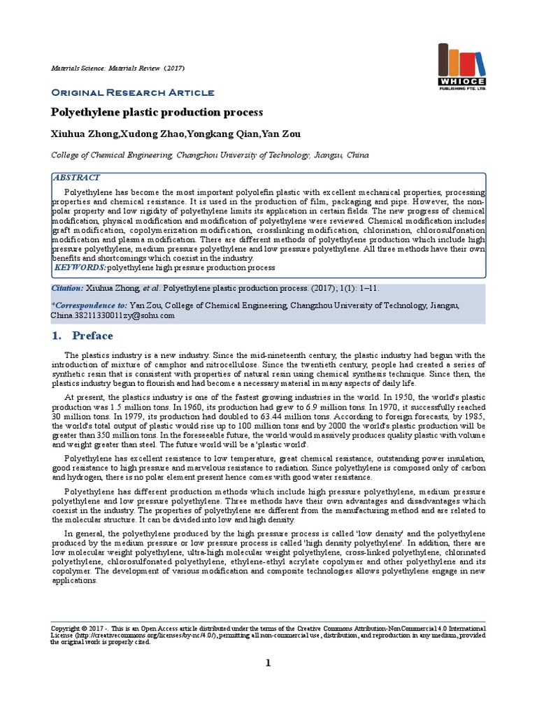 Polyethylene Plastic Production Process | PDF | Polyethylene | Polymers