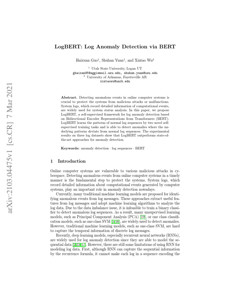 Logbert: Log Anomaly Detection Via Bert | PDF | Machine Learning | Applied Mathematics