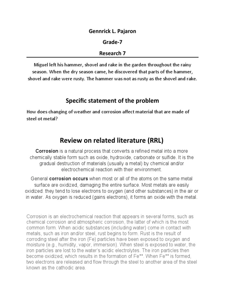 Reasearch Activity Willow-7 Gennrick Pajaron | PDF | Corrosion | Rust