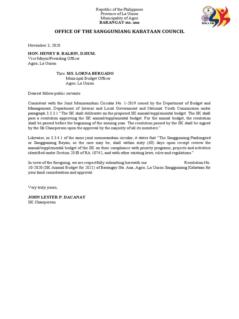 SK Annual Budget Resolution 2021 | PDF