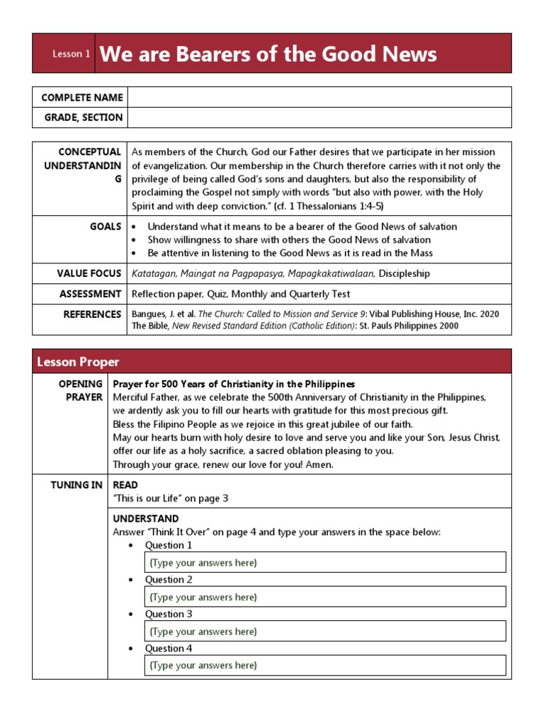 We Are Bearers of The Good News: Lesson Proper | PDF | The Gospel ...