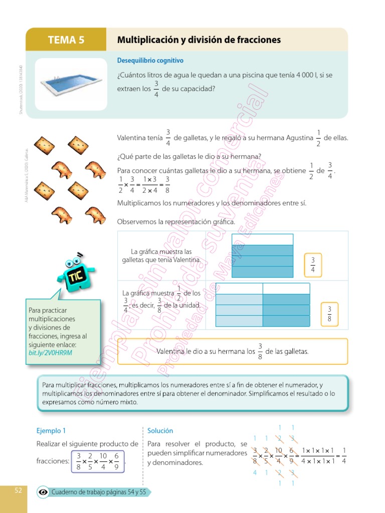 T5 Multiplicación y División de Fracciones 6A | PDF | División ...