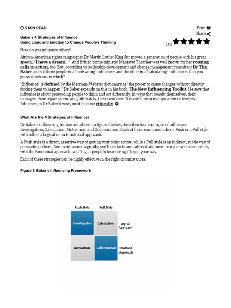 Baker's 4 Strategies of Influence | PDF | Motivation | Motivational