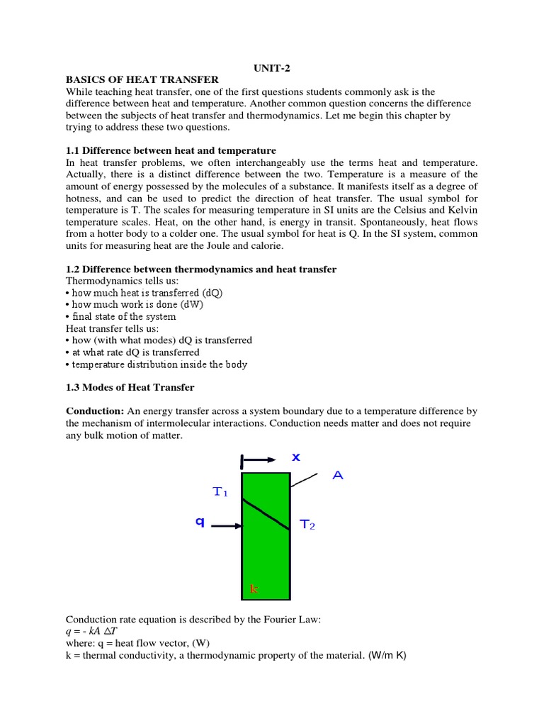 UNIT-2 Basics Of Heat Transfer: q = - kA ΔT | PDF | Heat Transfer ...