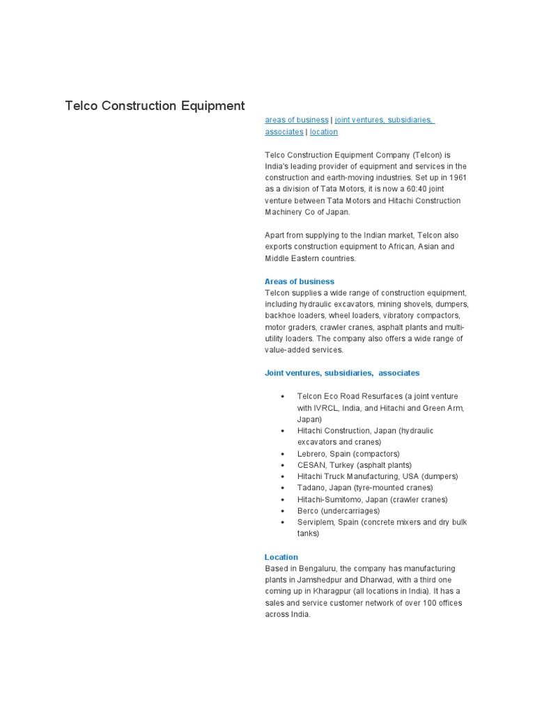 Telco Construction Equipment | PDF | Construction Equipment
