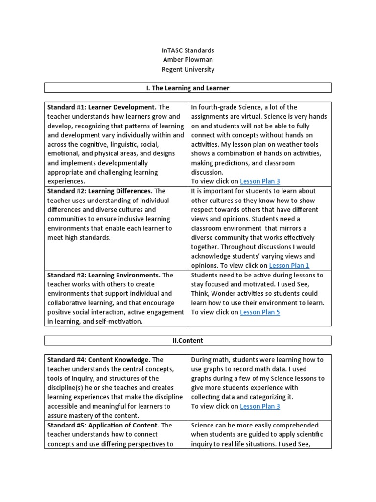Intasc Standards | PDF | Lesson Plan | Learning