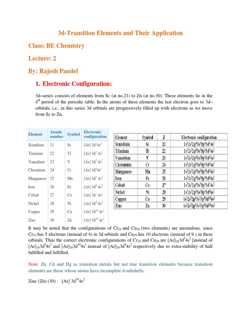 IInd BE Chemistry Transition Elements | PDF | Transition Metals | Coordination Complex