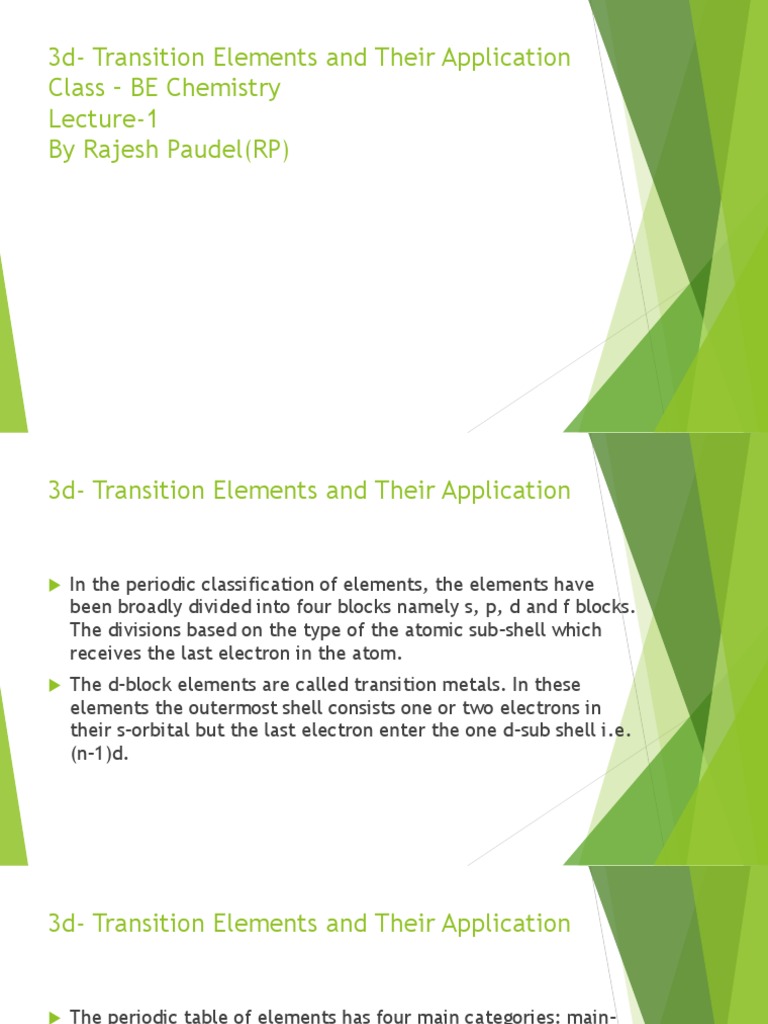 BE Chemistry Transition Element and Applications | PDF | Transition ...