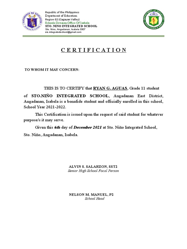 Certification: To Whom It May Concern | PDF