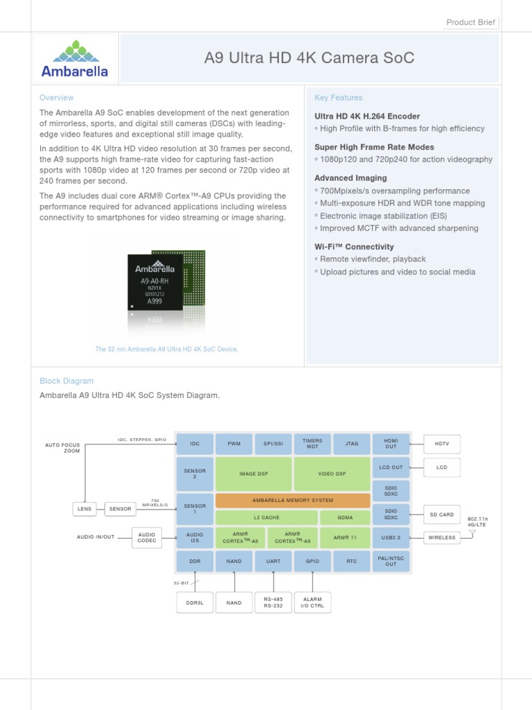 A9 Ultra HD 4K Camera Soc: Key Features | PDF | Video | Computing