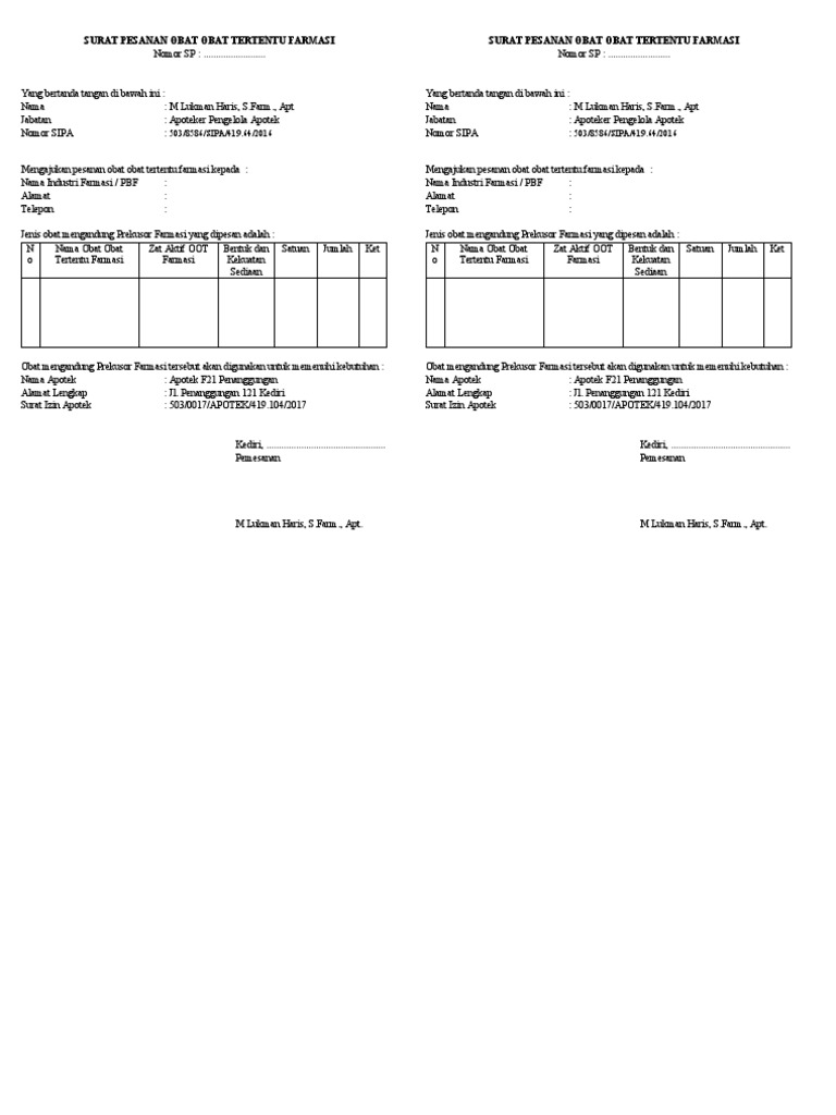 Form SP OOT Farmasi | PDF
