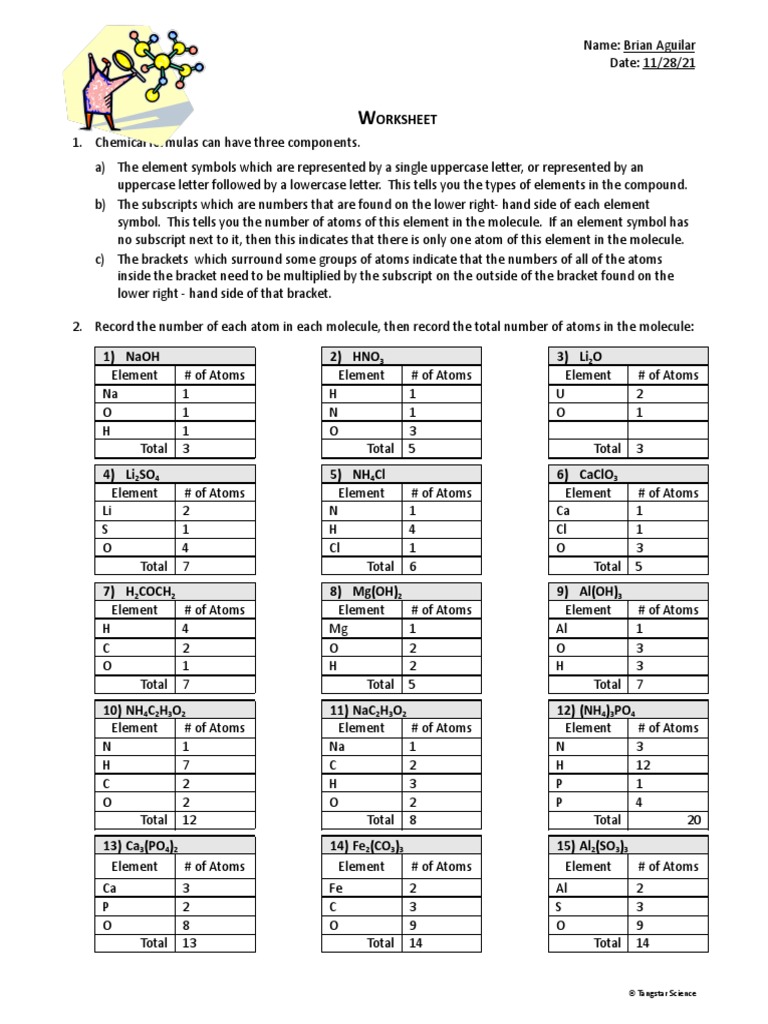 Counting Atoms - Worksheet - Docx WK1 | PDF | Molecules | Chemical Elements