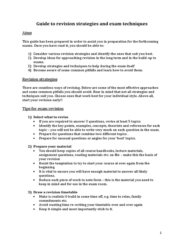 Guide To Revision Strategies and Exam Techniques | PDF | Test ...