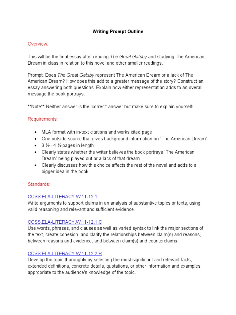 Writing Prompt Outline | PDF | Essays | Citation