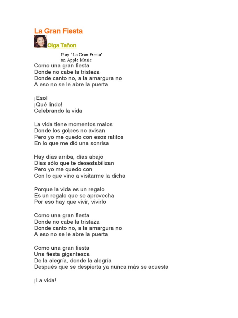 Cansion La Vida Es Una Fiesta | PDF