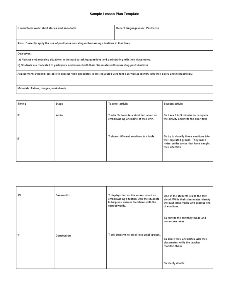 Sample Lesson Plan Template | PDF | Lesson Plan | Grammar