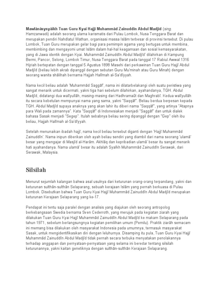 Riwayat Hidup Tgh. Abdul Majid | PDF | Agama & Spiritualitas
