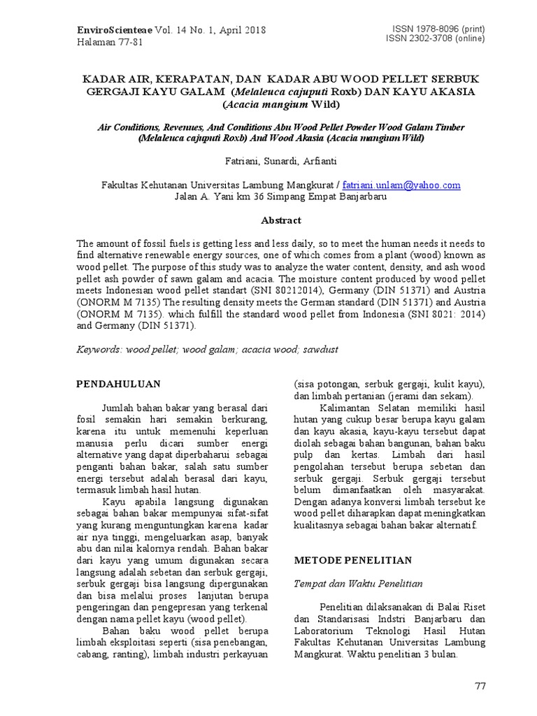 Wood Pellet Galam & Akasia: Kualitas & Standar | PDF