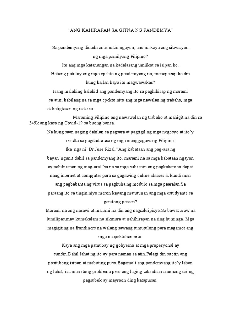 Ang Kahirapan Sa Gitna NG Pandemya | PDF