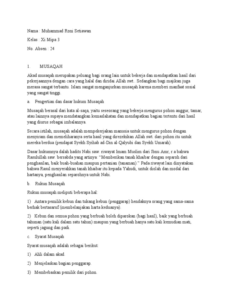 Musaqa Dan Muzaarah | PDF | Agama & Spiritualitas