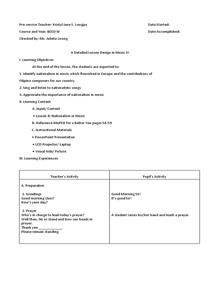 Nationalism in Music Lesson Plan | PDF | Performing Arts