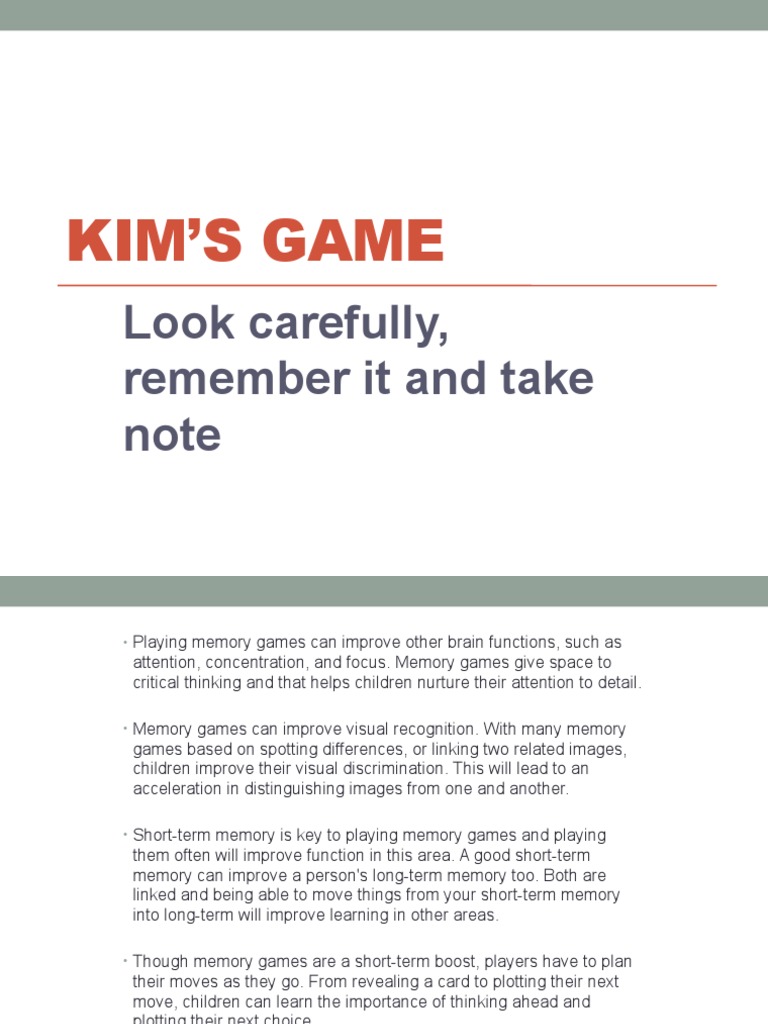 Kim'S Game: Look Carefully, Remember It and Take Note | PDF | Career ...
