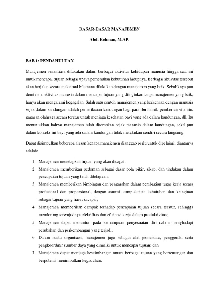Dasar-Dasar Manajemen Abd. Rohman, M.AP | PDF