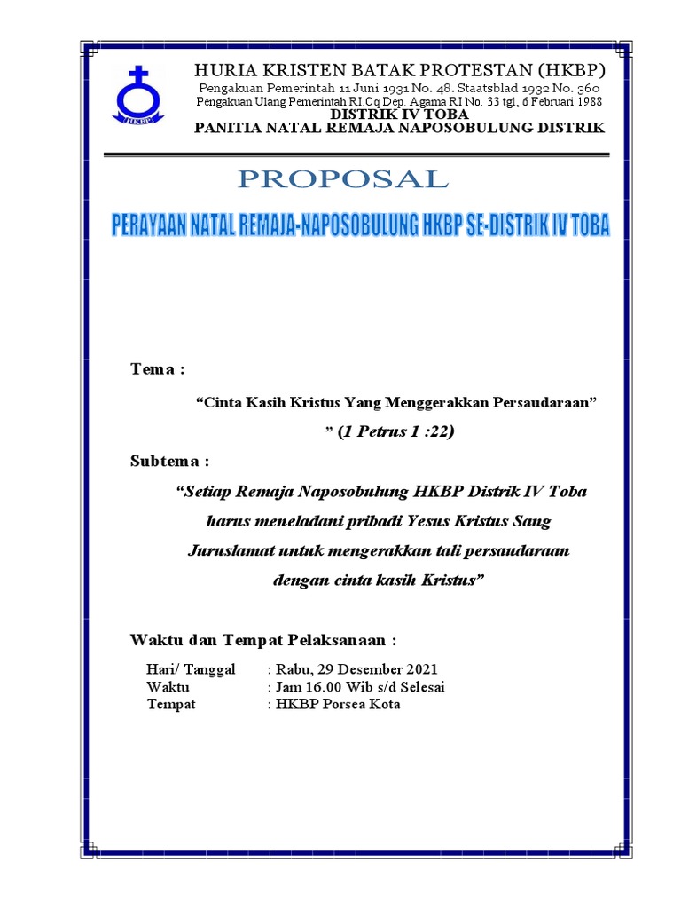 Contoh Proposal Natal Naposo HKBP Dikonversi | PDF