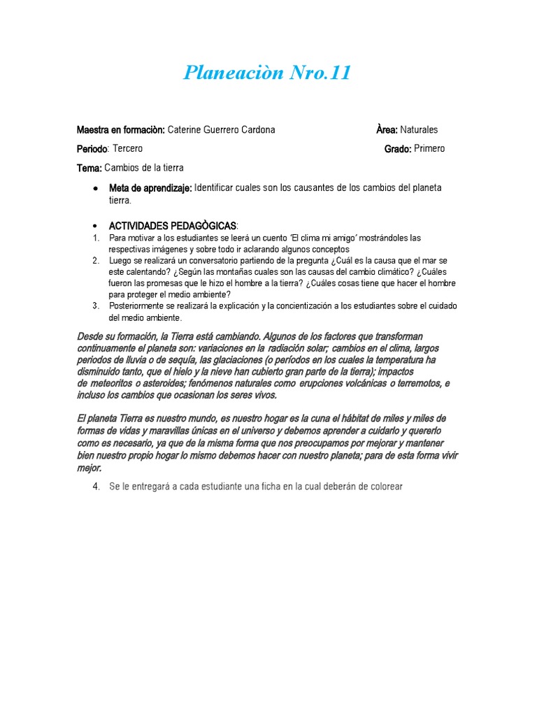 Cambios Que Se Dan en La Tierra Guia | PDF | Ciencias sociales ...