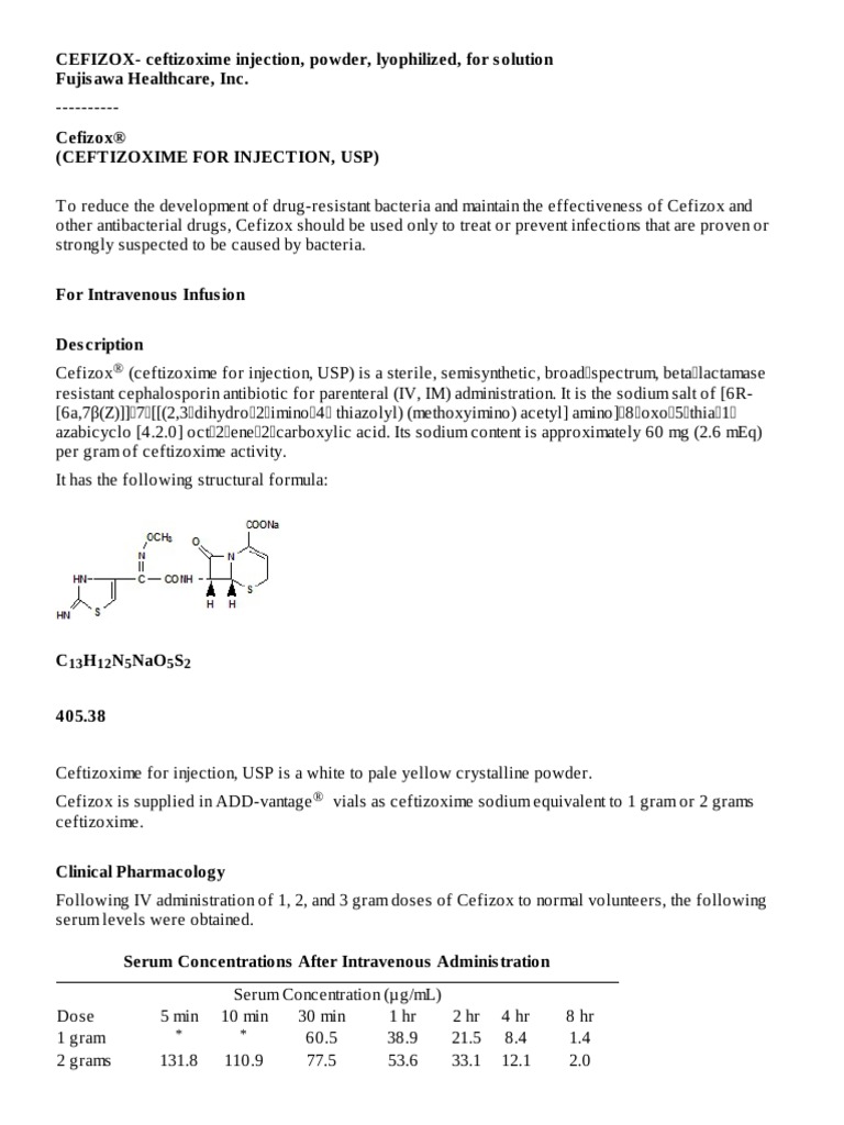 Cefizox® FDA | PDF | Dose (Biochemistry) | Chemistry