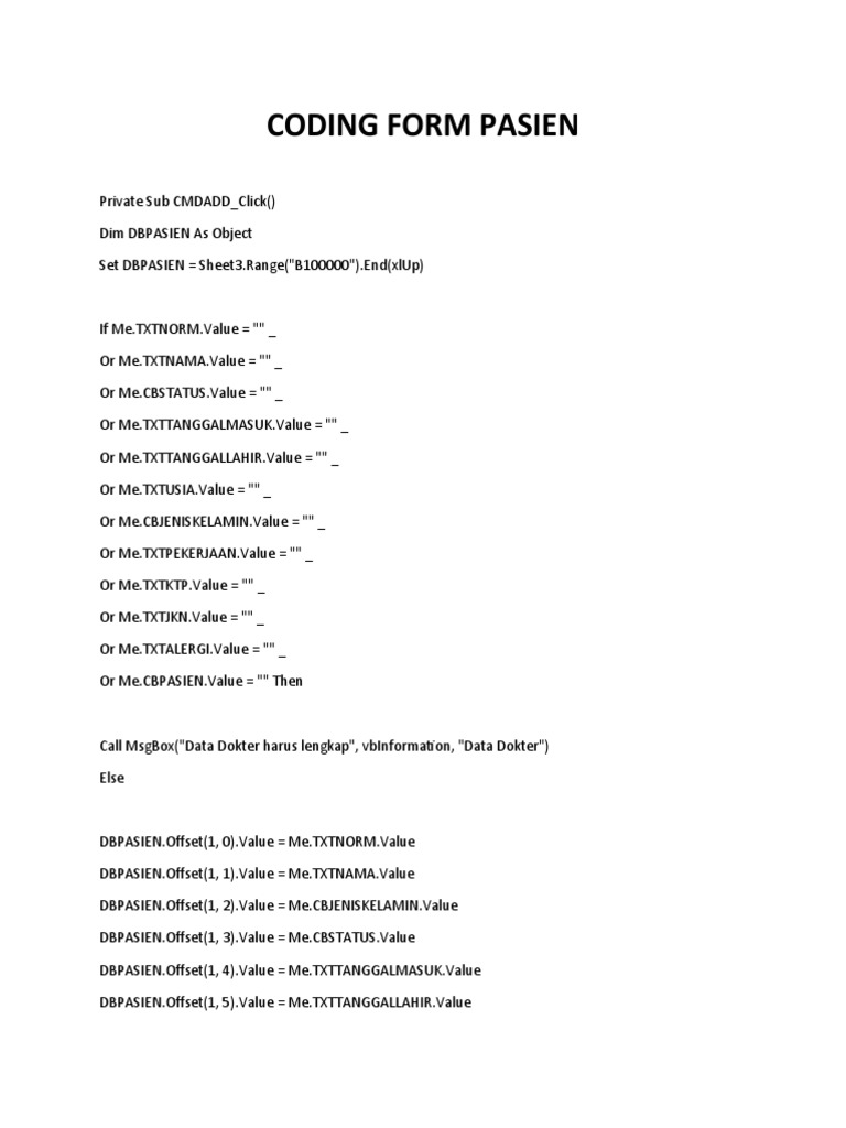 Coding Form Pasien | PDF | Computing | Computer Programming