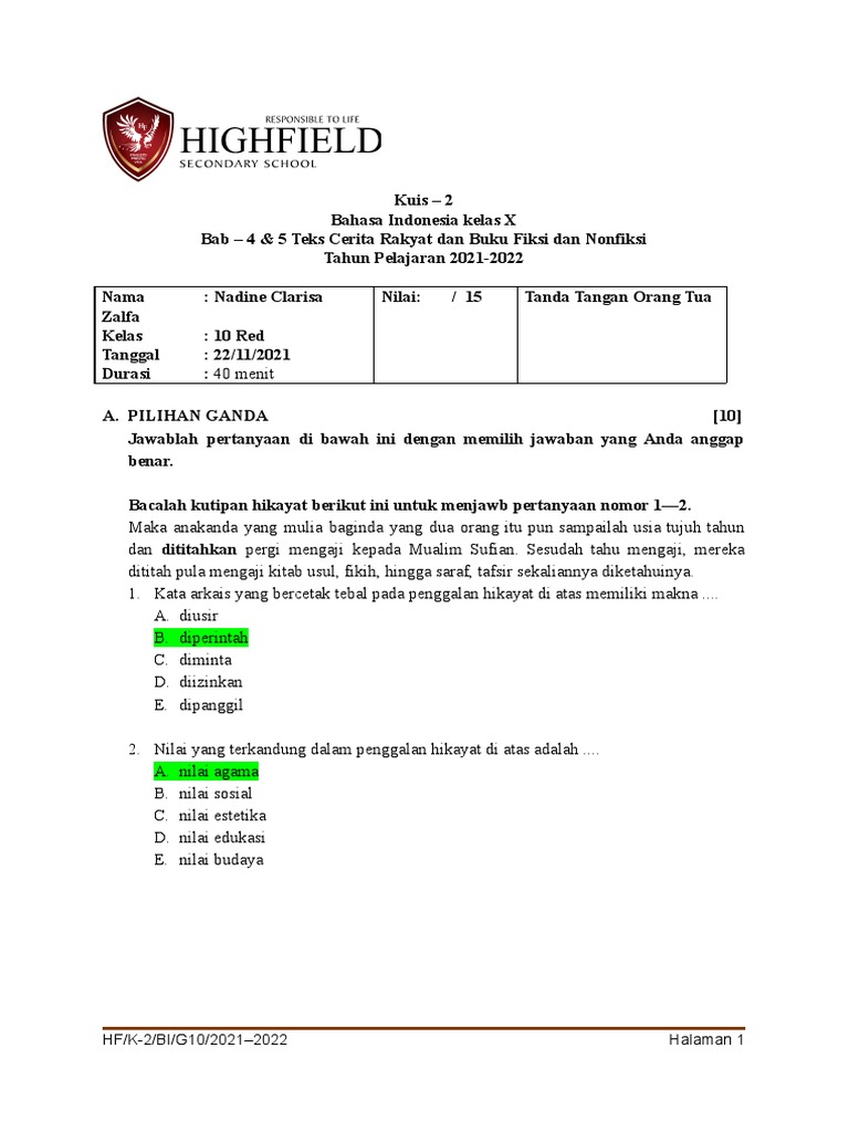 Kuis-2 Hikayat Dan Buku Fiksi | PDF | Seni & Disiplin Bahasa