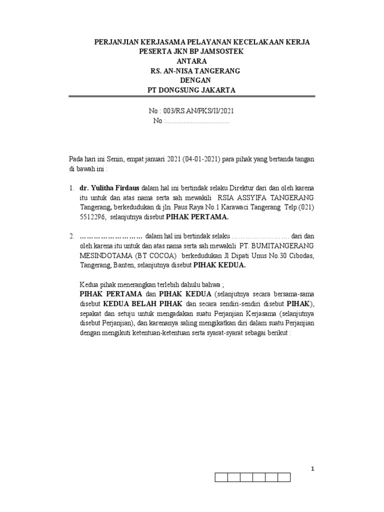 Mou JKN Bpjs Kesehatan PT Bumitangerang Mesindotama (BT Cocoa) | PDF