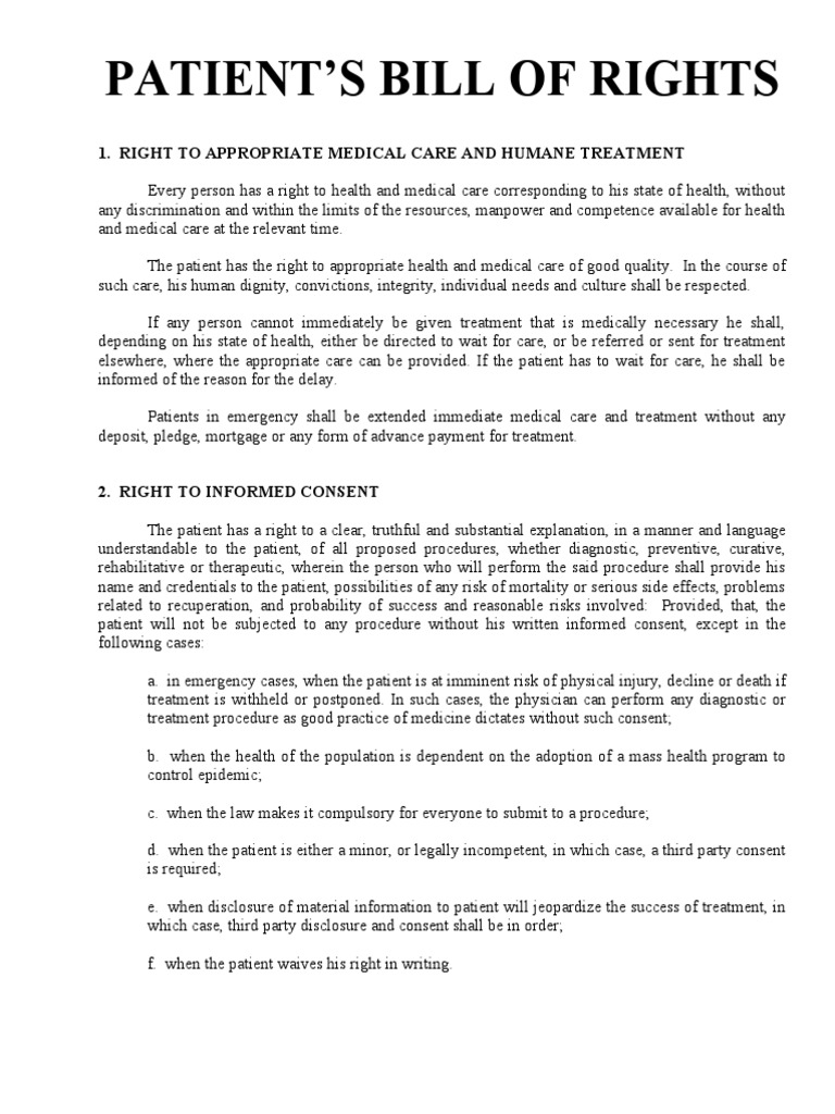 Patient's Bill of Rights | Download Free PDF | Informed Consent ...