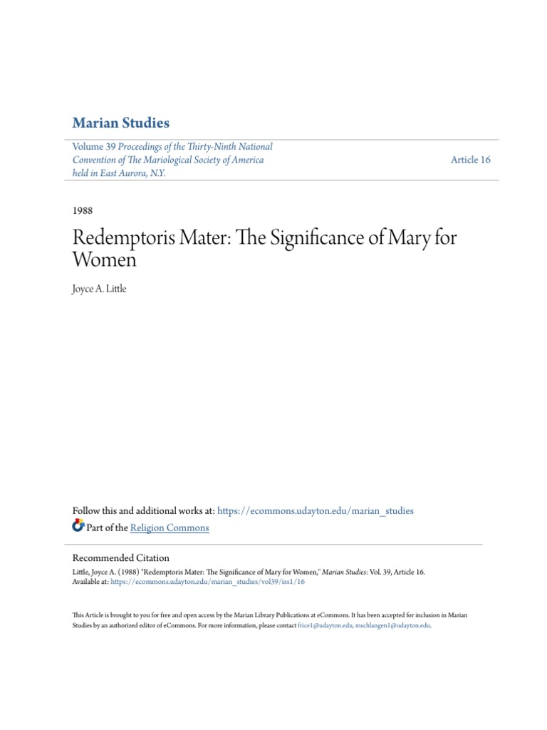 Redemptoris Mater - The Significance of Mary For Women | PDF | Mary ...