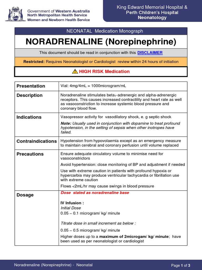 NORADRENALINE (Norepinephrine) : Presentation Description | PDF ...