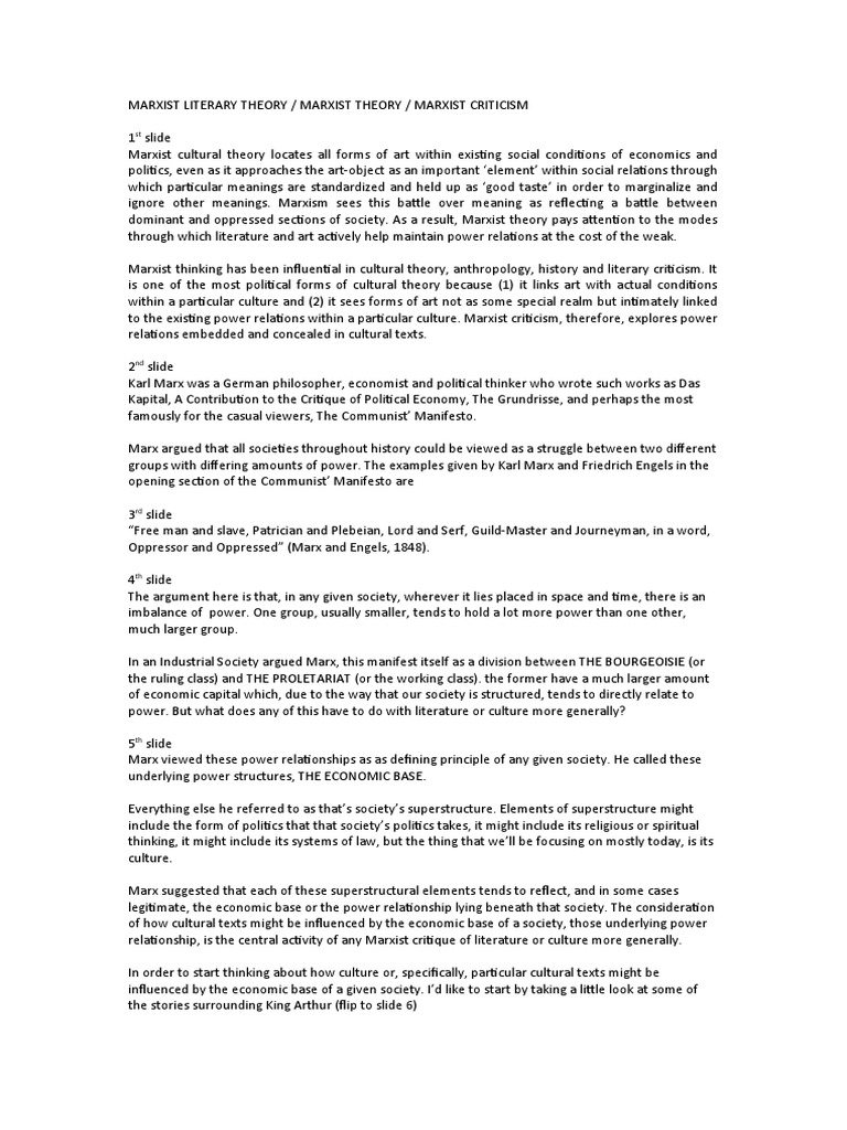 Marxist Literary Theory X | PDF | Marxism | Karl Marx