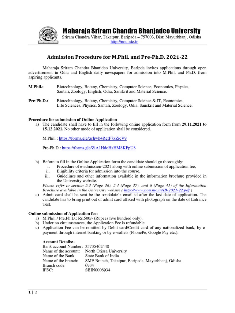 MSCBU MPhil PHD Admission Procedure | PDF | Banks | University And ...