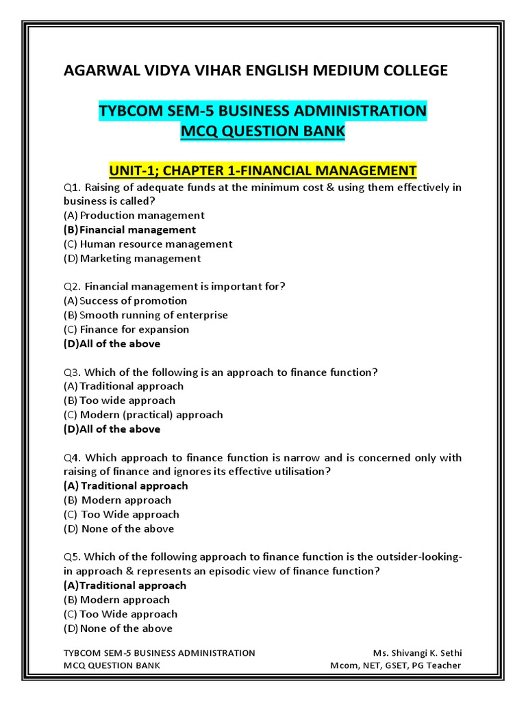 Tybcom Sem-5 - Ba - MCQ Question Bank | PDF | Financial Capital | Usb ...