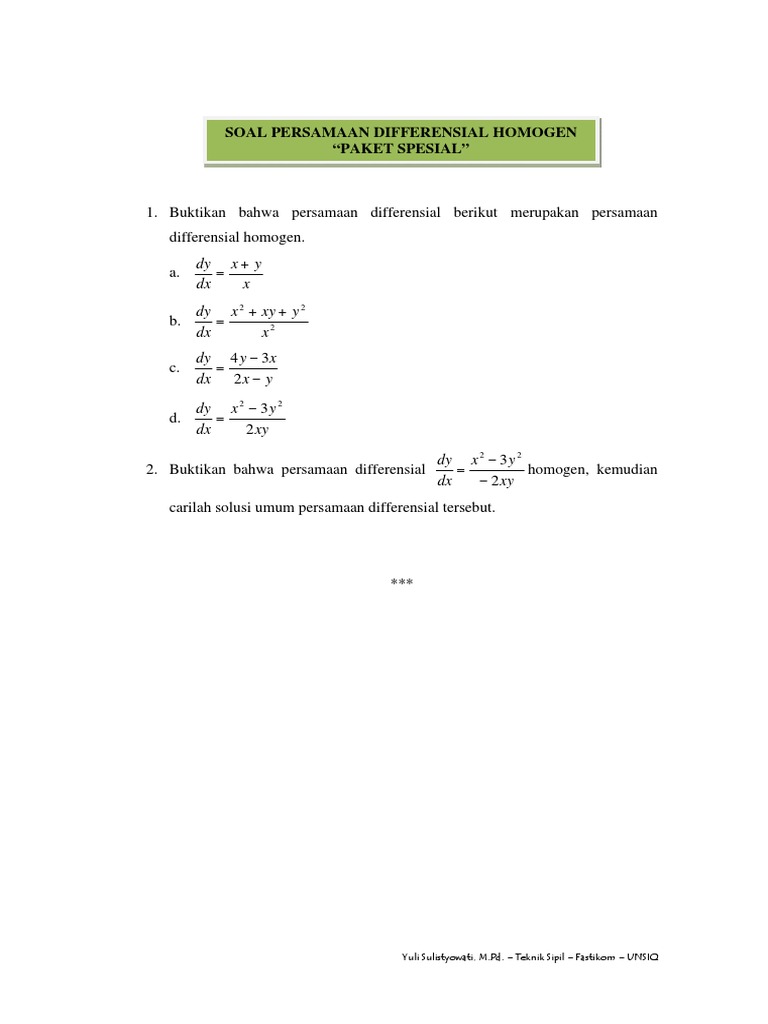Latihan Soal PD Homogen + Kunci - B | PDF