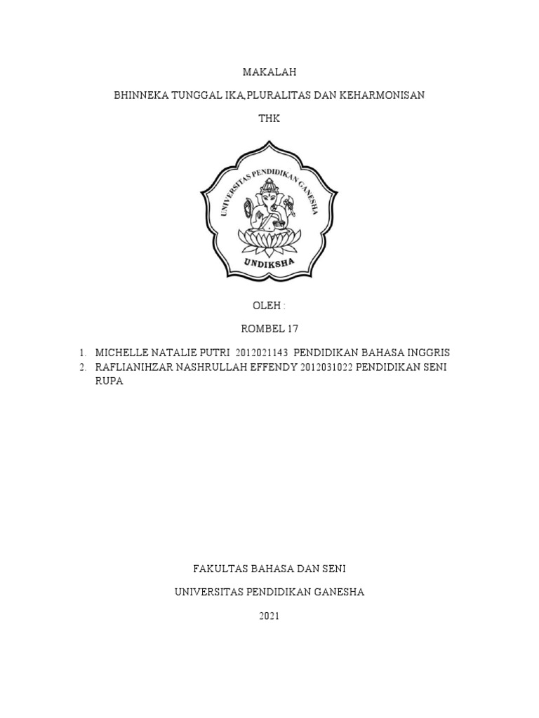 KLMPK 12 - THK - Makalah Bhinneka Tunggal Ika, Pluralitas Dan Keharmonisan | PDF