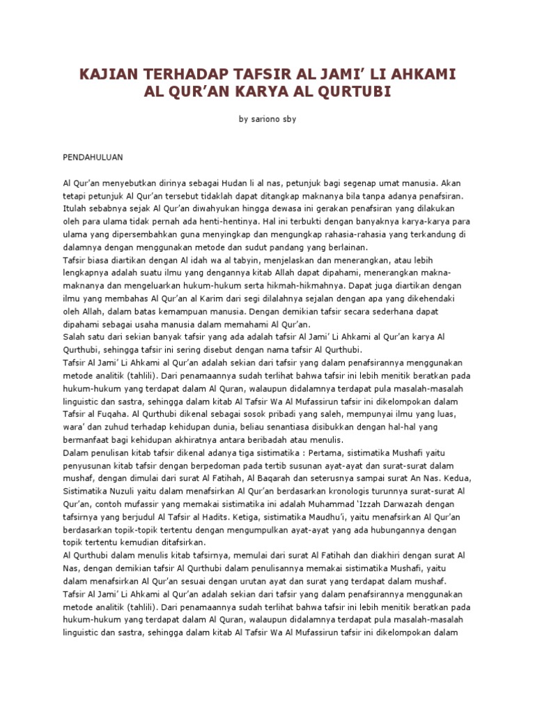KAJIAN TAFSIR AL QURTUBI | PDF