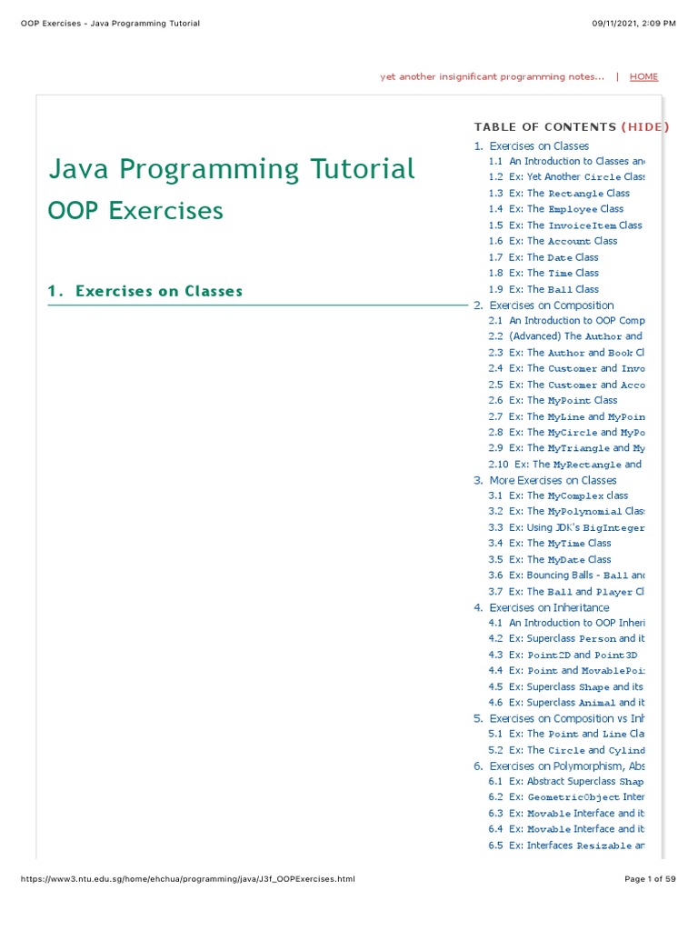 OOP Exercises - Java Programming Tutorial | Download Free PDF | Class ...