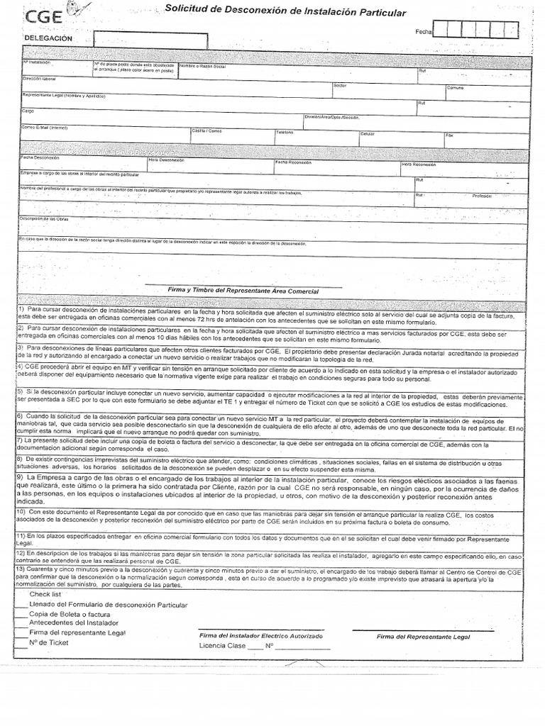 Solicitud Desconexion Cge | PDF