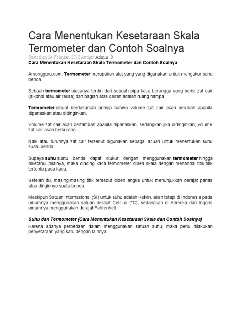 Cara Menentukan Kesetaraan Skala Termometer Dan Contoh Soalnya | PDF