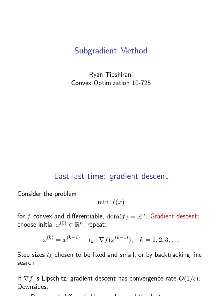 Subgradient Method Ryan Tibshirani Convex Optimization 10 725 Pdf Mathematical Objects