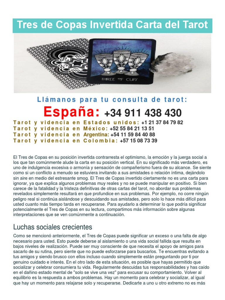 Tres de Copas Invertida Carta Del Tarot | PDF